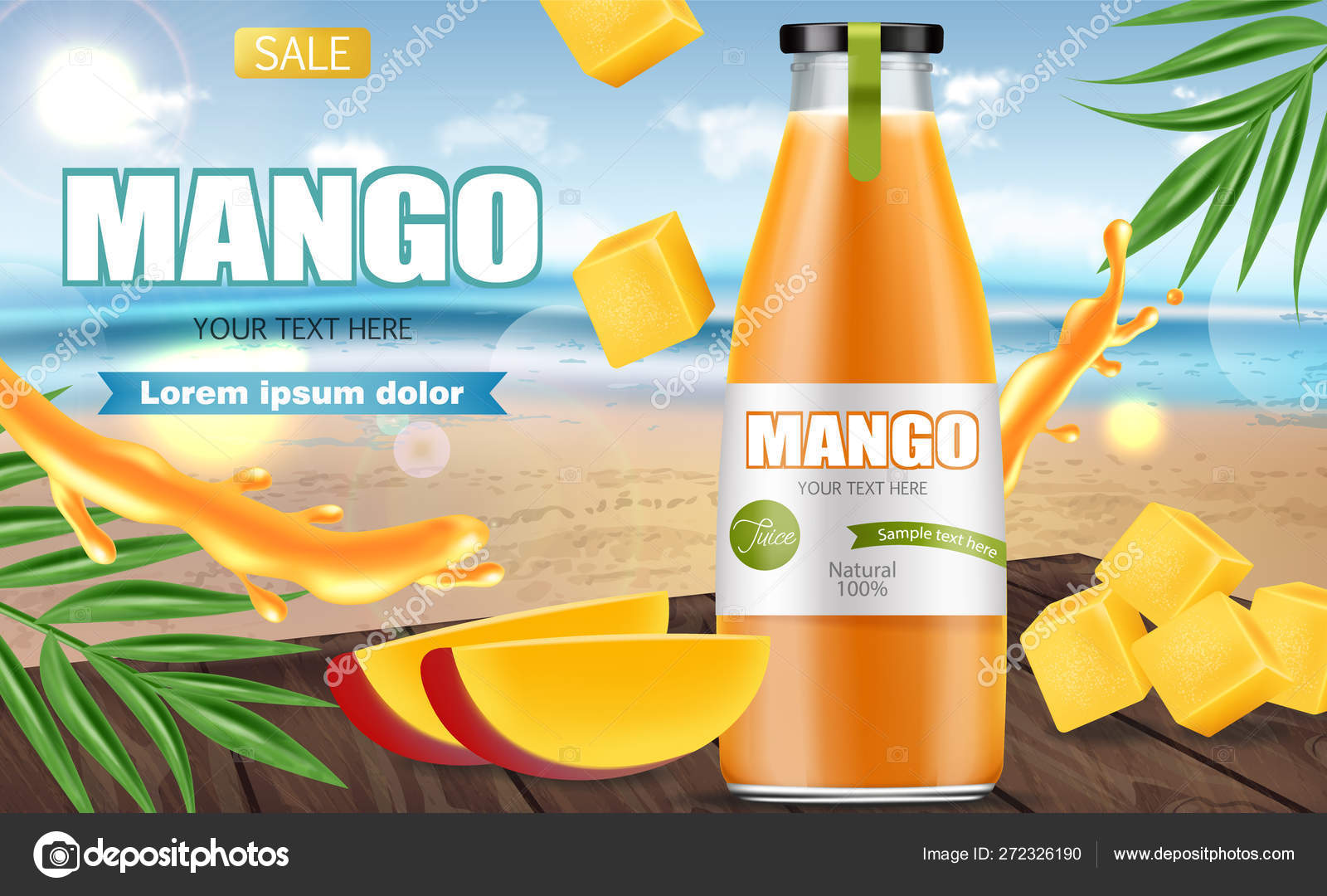 Mango juice Vector realistic. Product placement mock up. Packaging ...