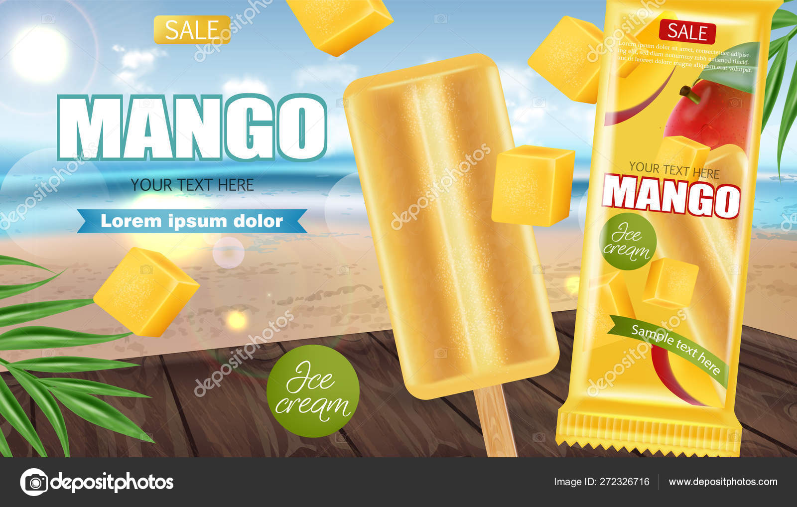 Mango ice cream Vector realistic. Fresh delicious iace cream dessert ...