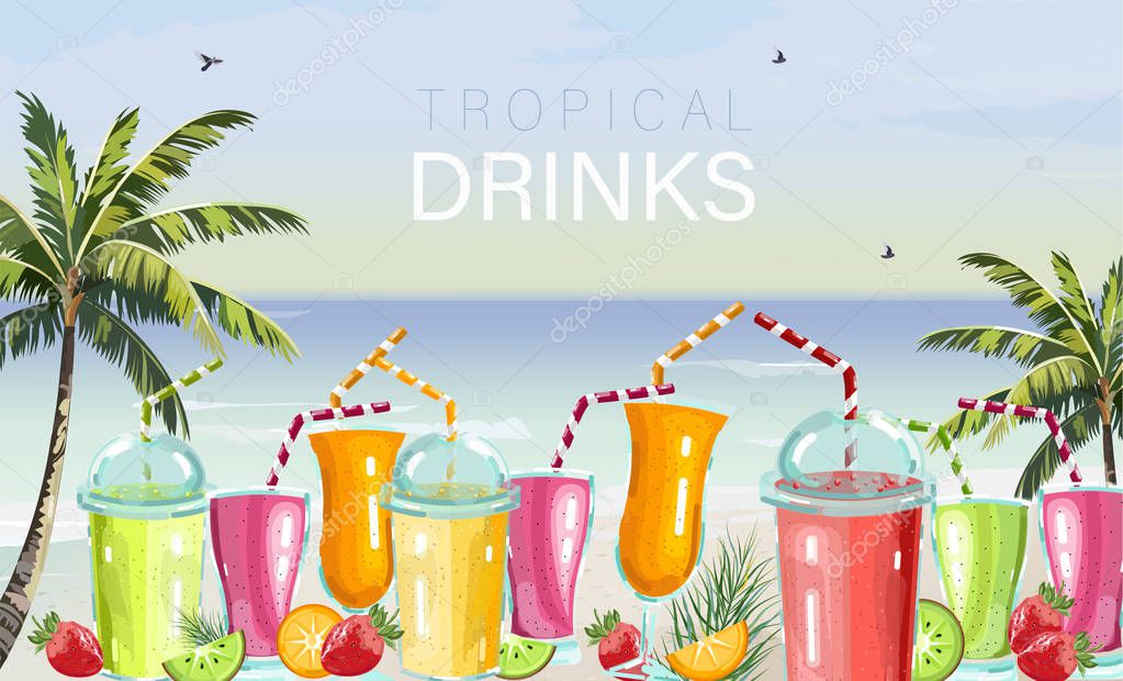 Bebidas de cóctel Vector conjunto. Fumas frescas y jugosas y bebidas a ...