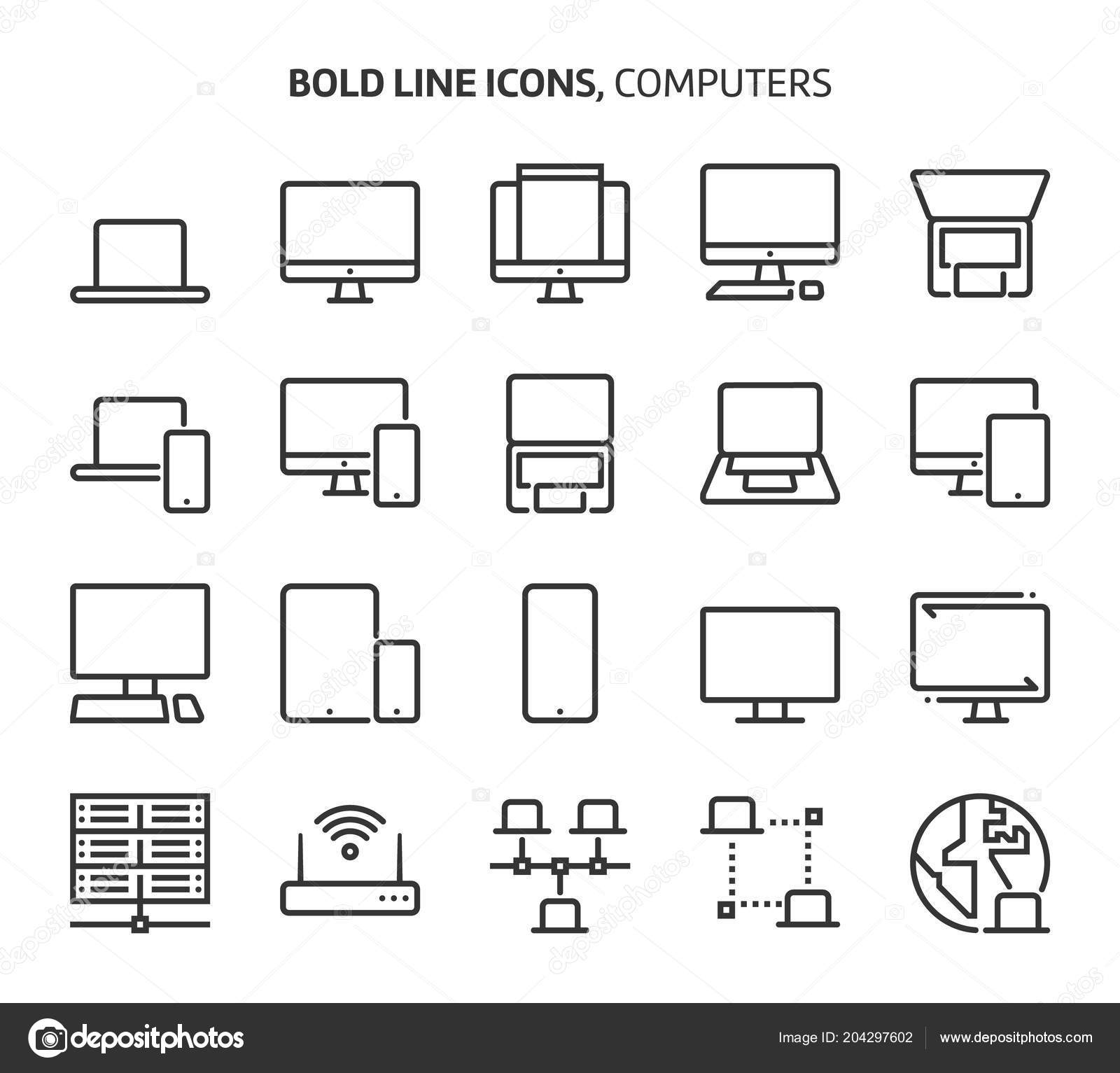 Computers Bold Line Icons Illustrations Vector Editable Stroke 48X48 ...