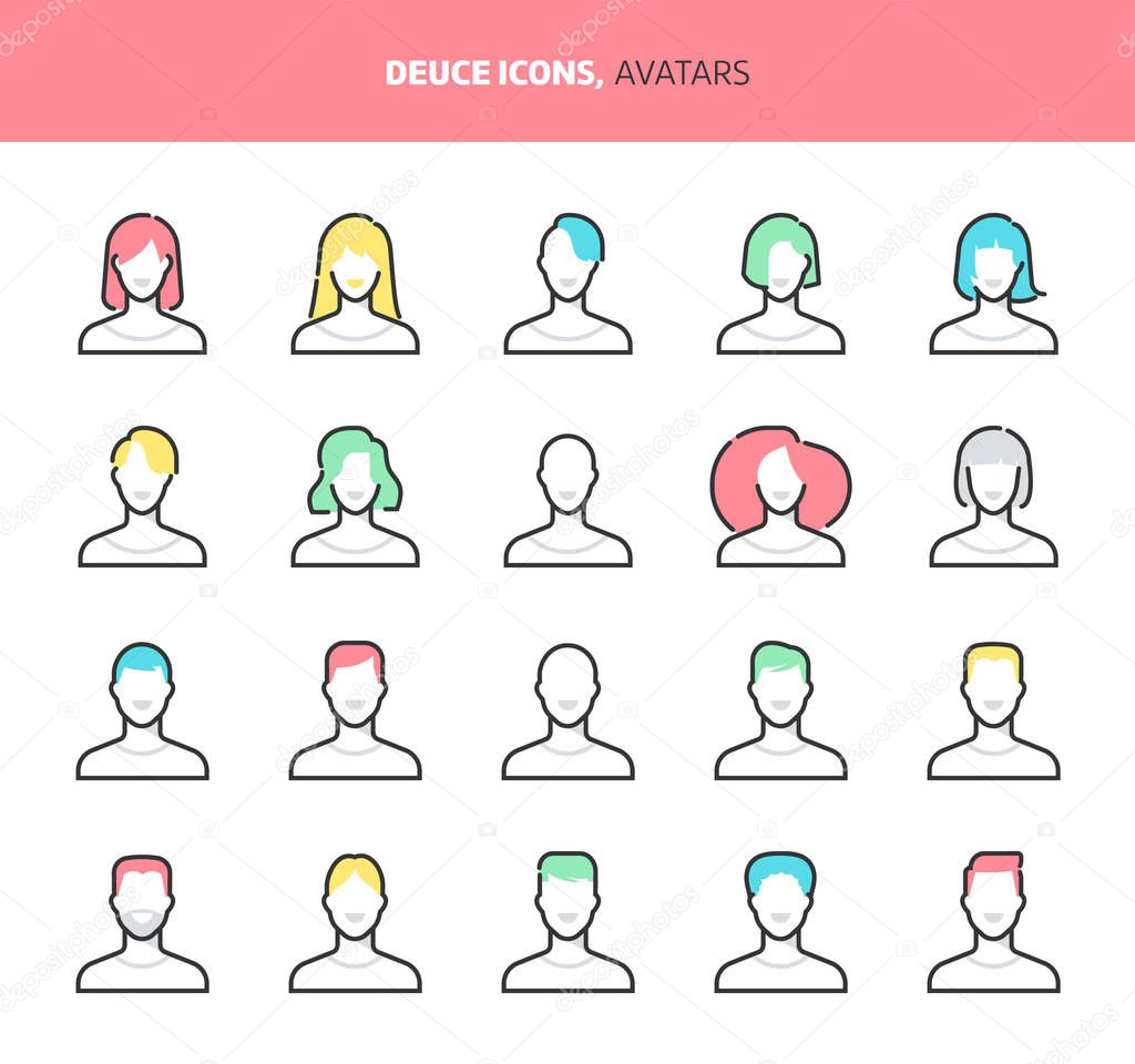 Avatares, dos iconos. Las ilustraciones son un vector, colorido, 64x64 ...