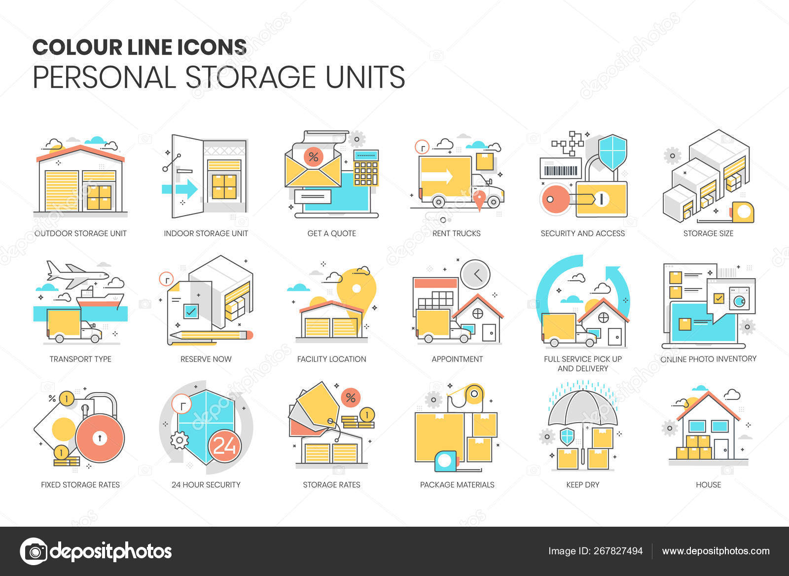 Personal Storage Unit Related Color Line Vector Icon Set Application ...