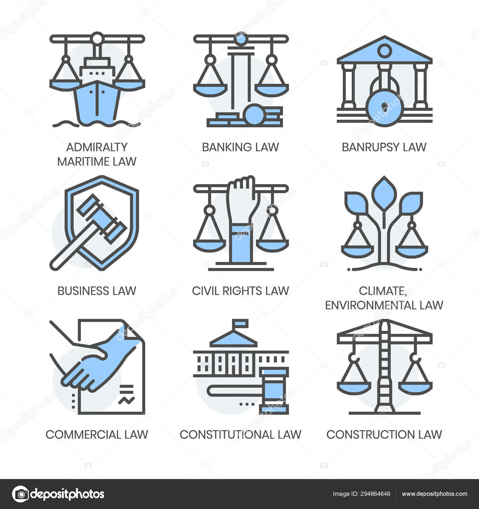 Law Fields Related Square Line Color Vector Icon Set Applications Stock ...
