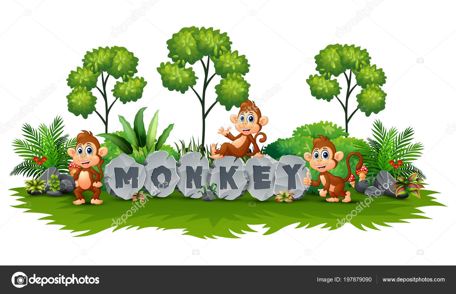 Ilustración Vectorial Del Mono Está Jugando Jardín Vector de stock por ©dualoro 197879090