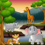 Happy Animals Cartoon Nature Scene Stock Vector Image by ©dualoro ...