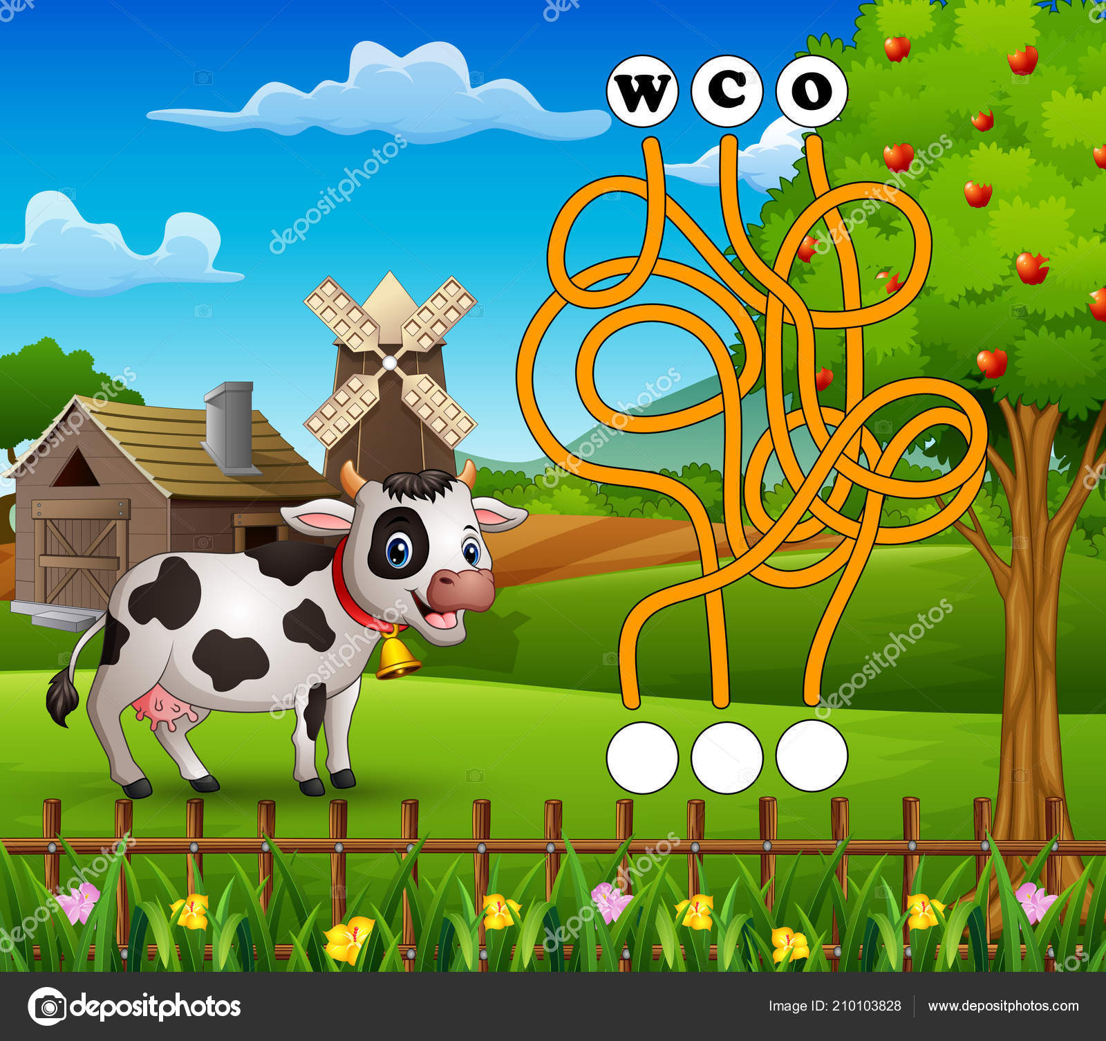 Vector Illustration Game Cow Maze Find Way Word Stock Vector Image by ...