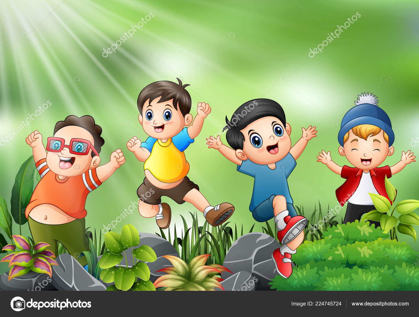 Happy Kids Jumping Laughing Nature Scene Stock Vector Image by ©dualoro ...
