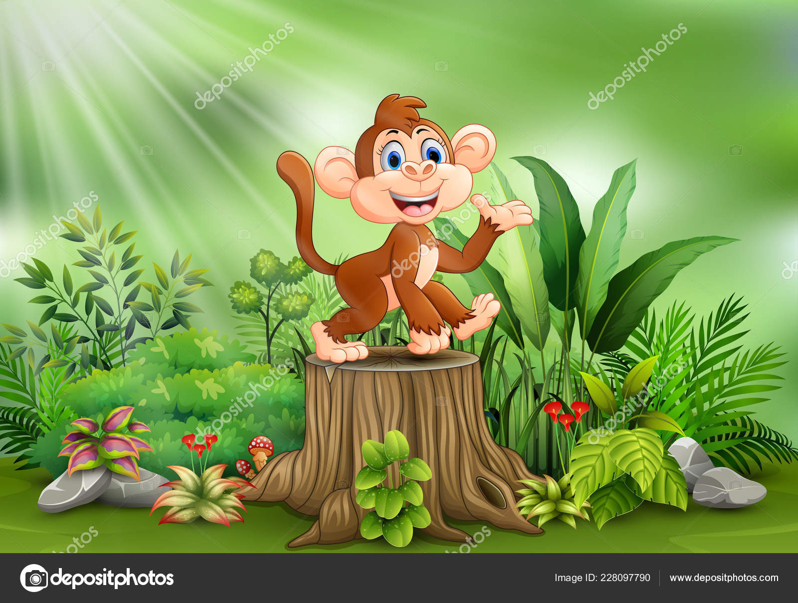 Cartoon Monkeys In Trees