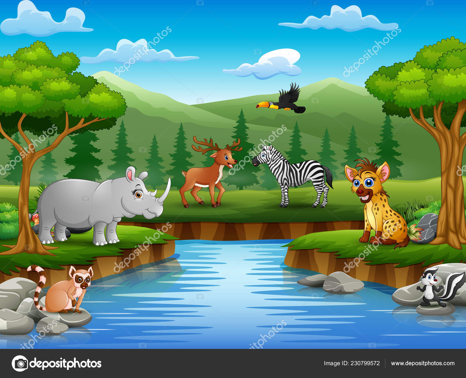 Animals Cartoon Enjoying Nature River Stock Vector Image by ©dualoro ...