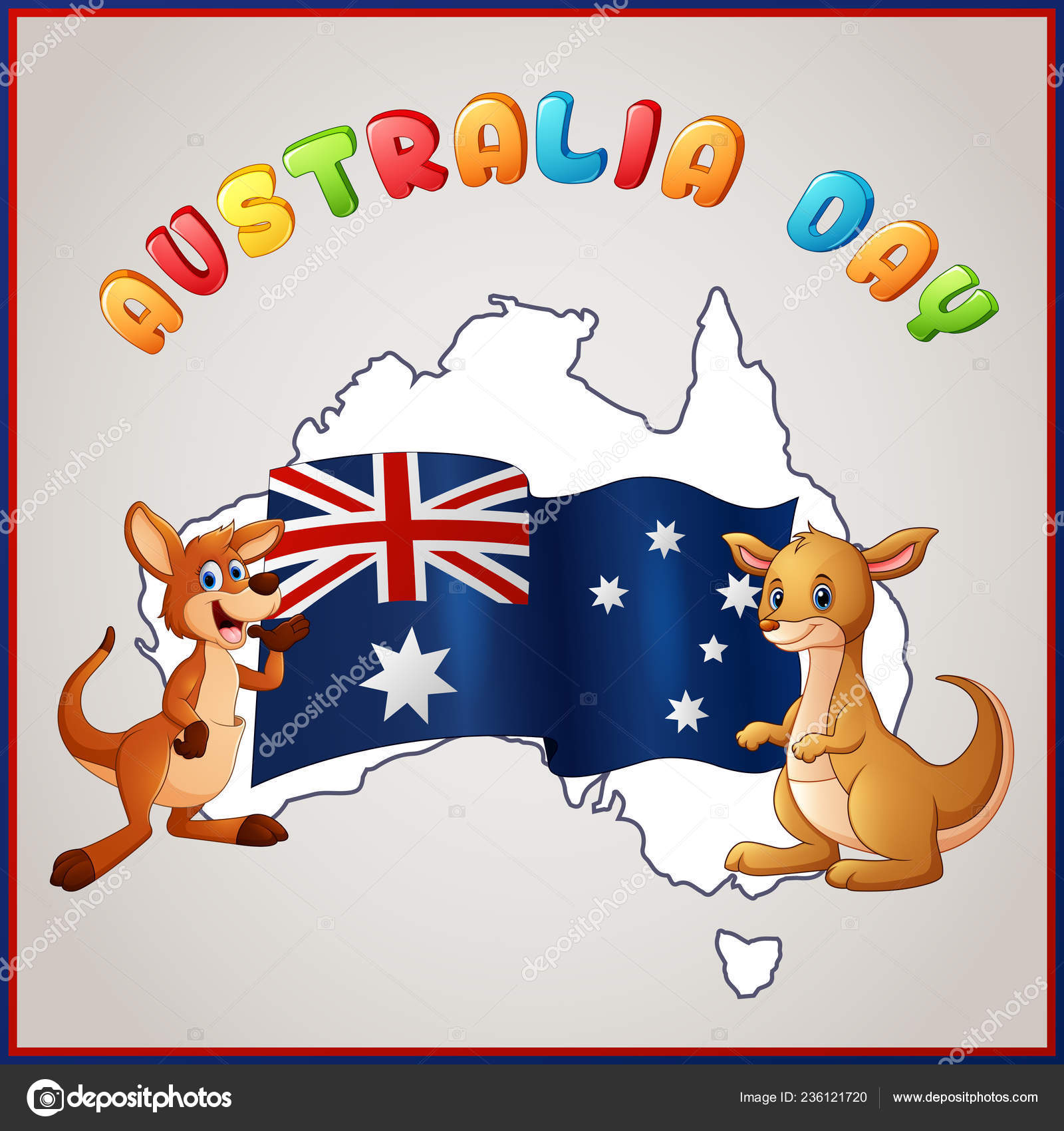 Kangaroos Australian Flag Australia Day Emblem Stock Illustration by ...