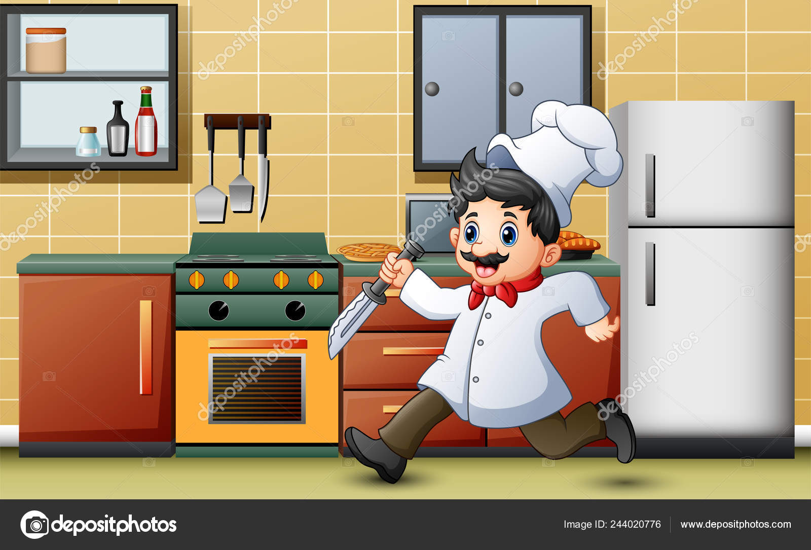 Cartoon Chef Running Knife Kitchen Stock Vector Image by ©dualoro ...