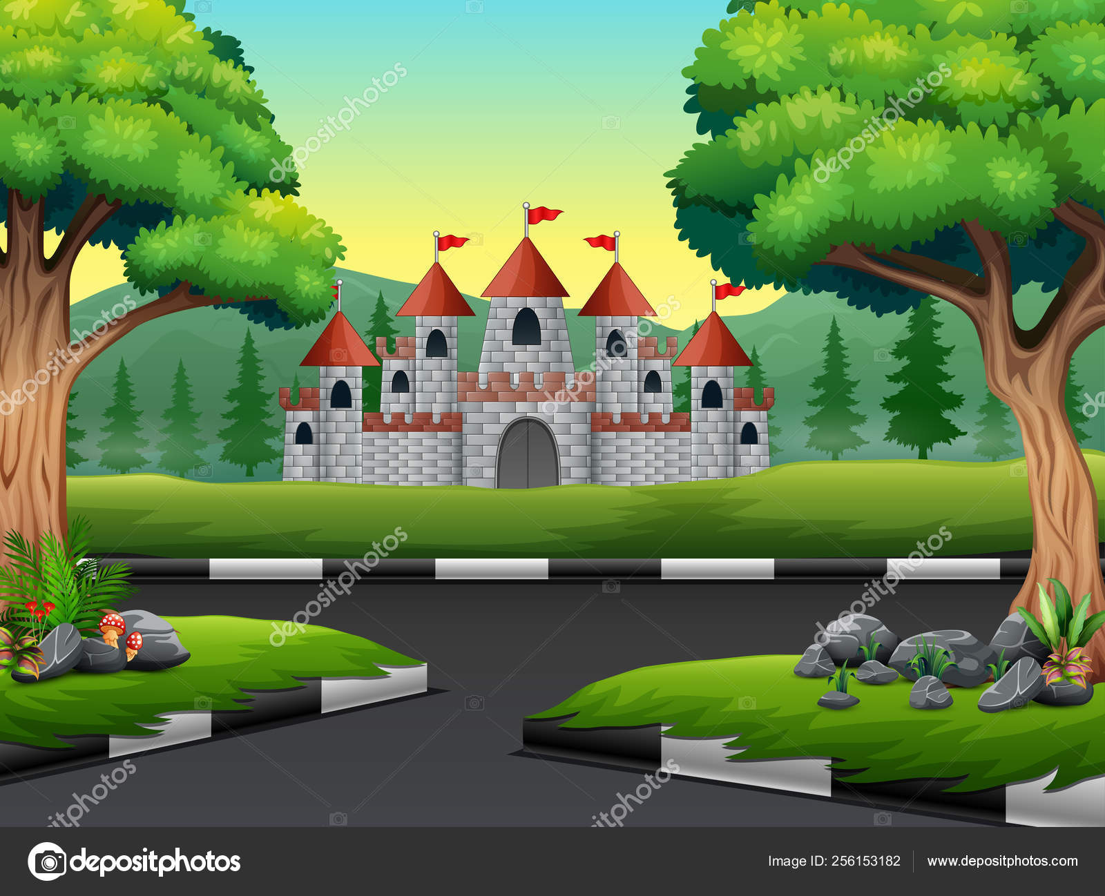 Nature Scene Road Castle Stock Vector Image by ©dualoro #256153182