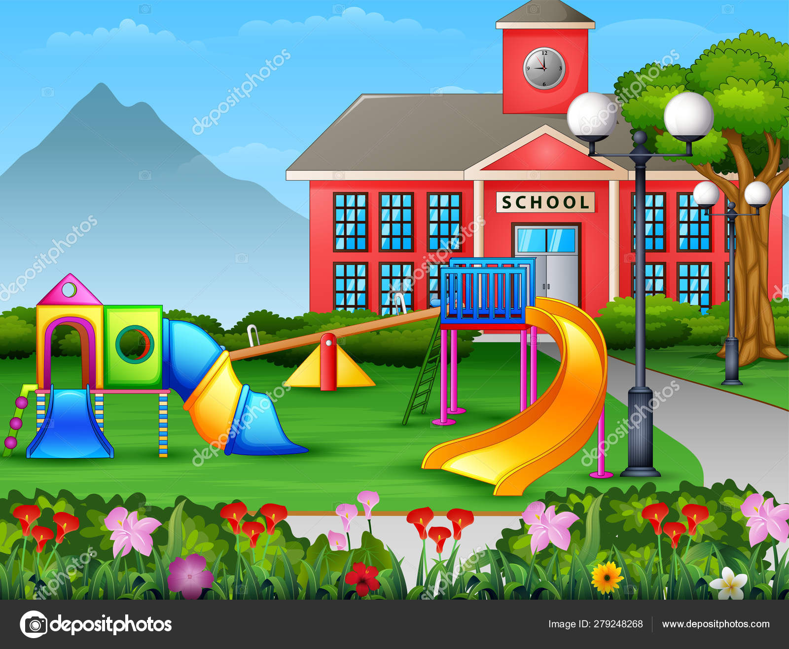 Niños En El Patio De La Escuela Clipart