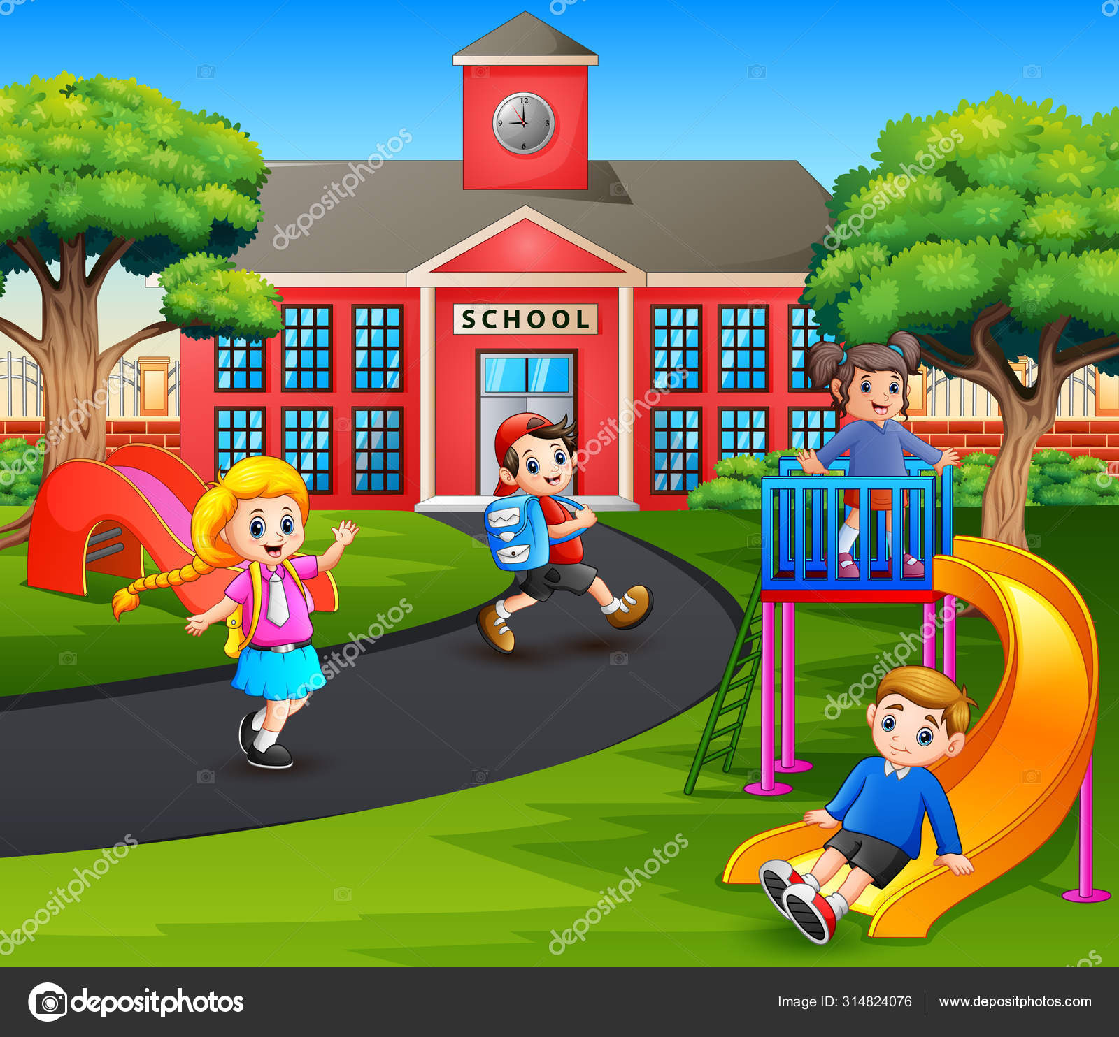 Kids Playing At School Playground