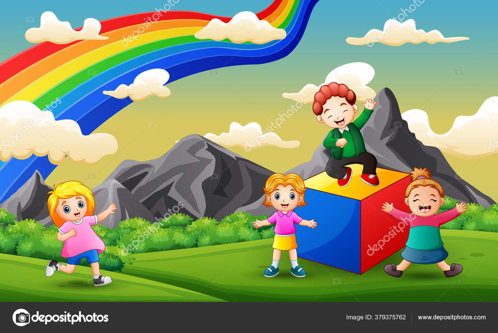 Cartoon Children Having Fun Field Stock Vector by ©dualoro #379375762