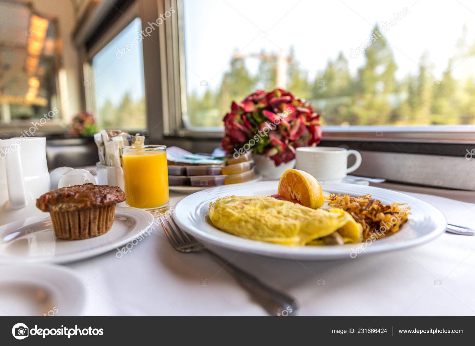 Breakfast Served First Class Wagon Canadian Train Canada Stock Photo by ...