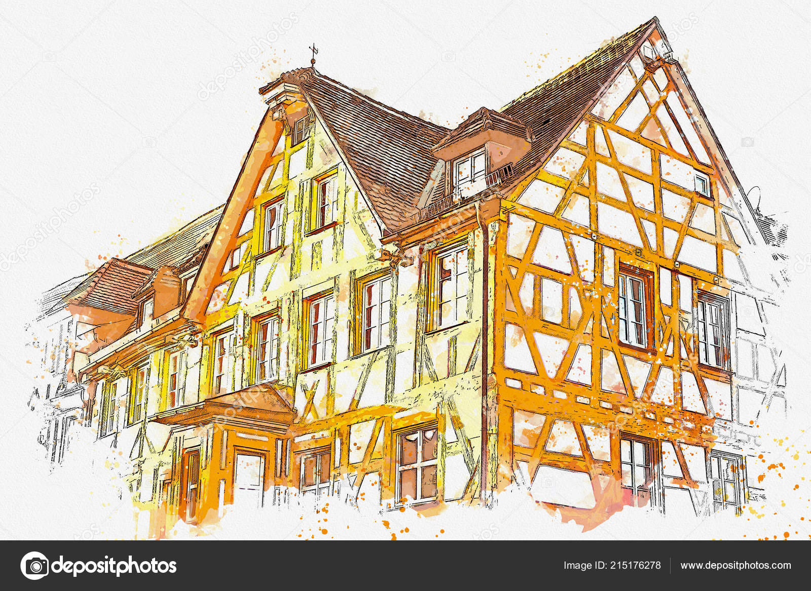 A watercolor sketch or an illustration of traditional Bavarian ...