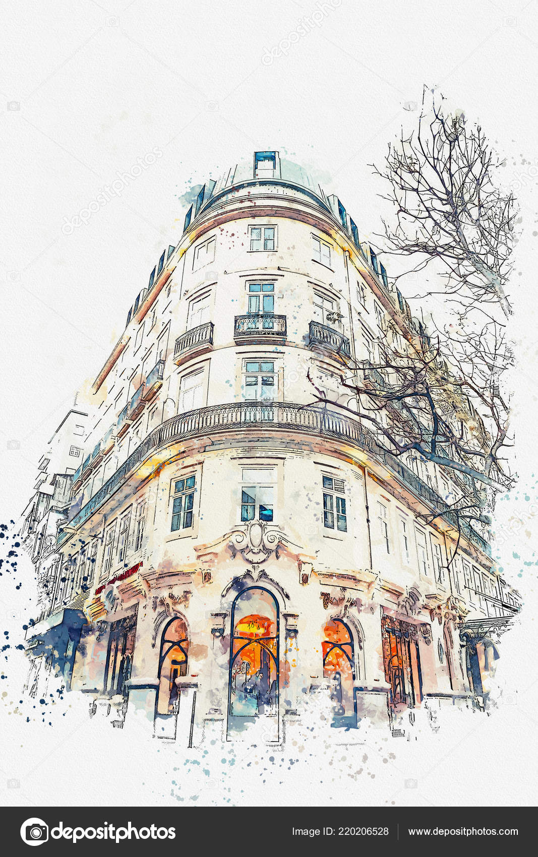 A watercolor sketch or an illustration. Traditional European ...