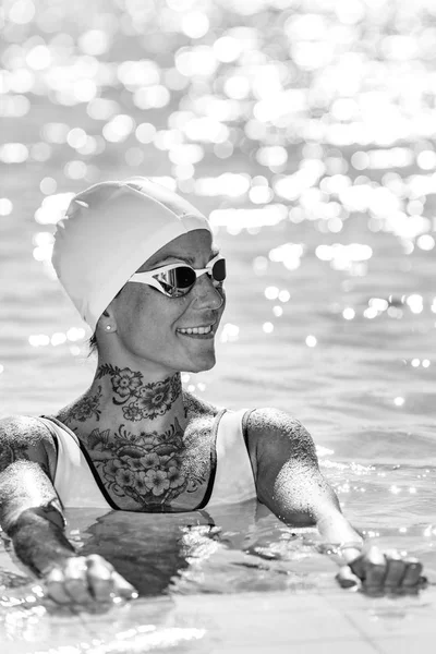 Portrait Female Tattoos Pool — Stock Photo © microgen #228773470