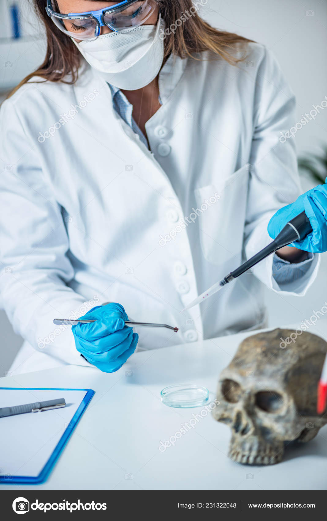 Forensic Scientist Examining Human Skull — Stock Photo © microgen ...