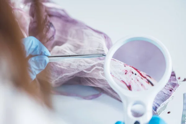 Forensic Science Lab Forensic Scientist Examining Knife Blood Evidences ...
