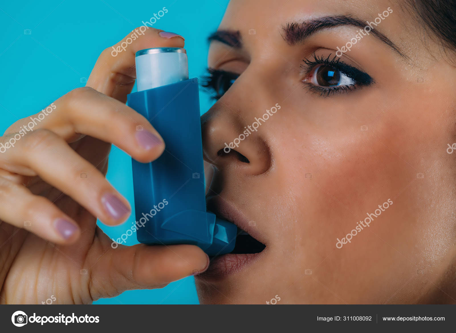Woman Using Inhaler Asthma — Stock Photo © microgen #311008092
