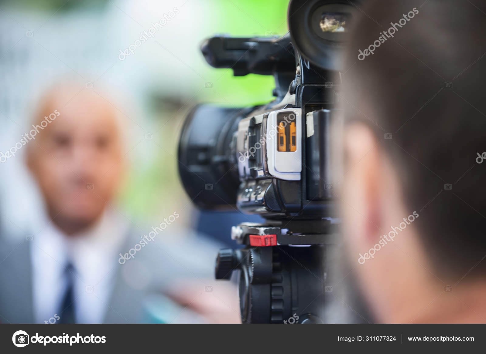 Camera Operator Working Press Conference Outdoors Journalists ...