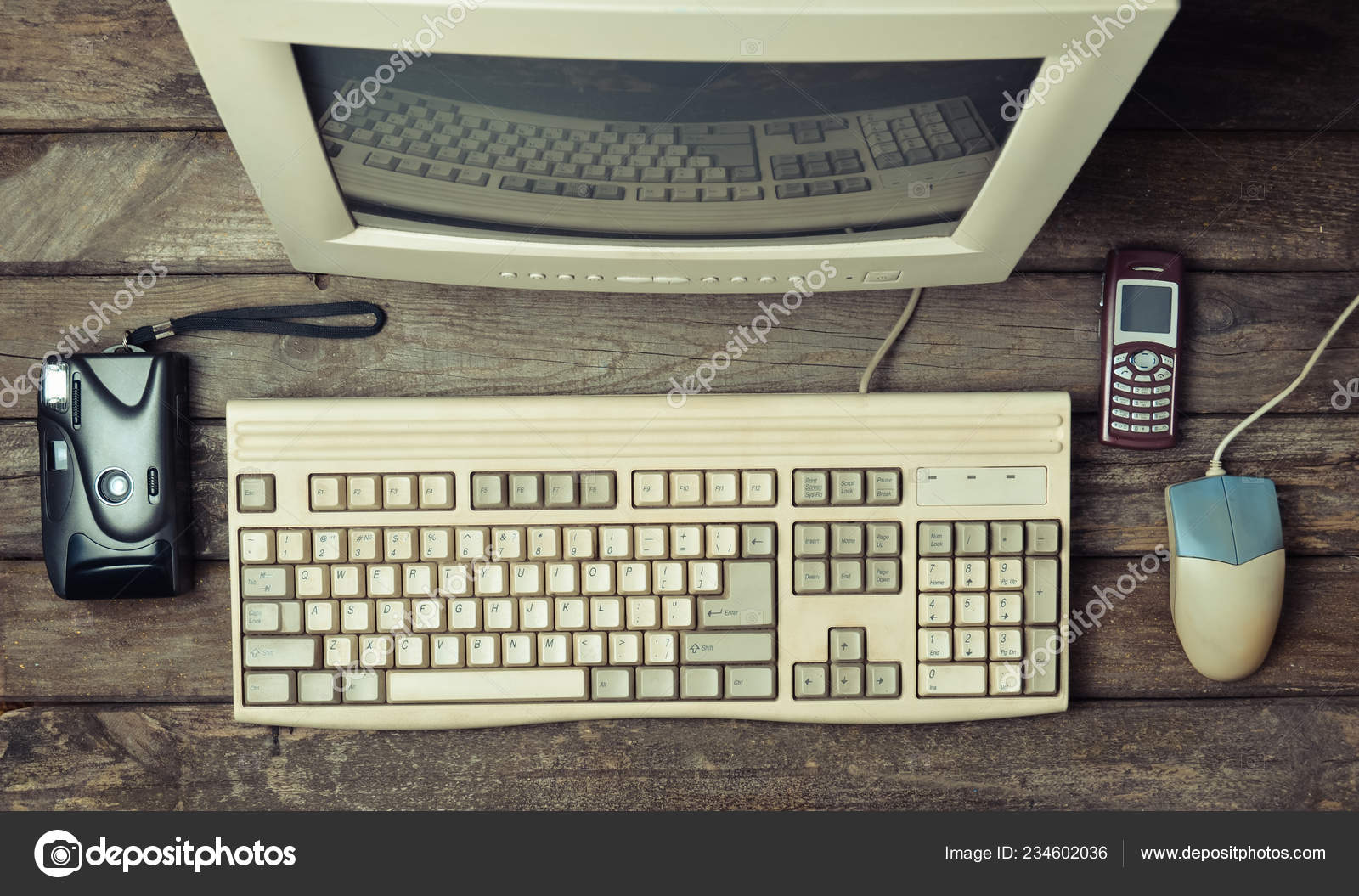 Old Computer Monitor With Keyboard