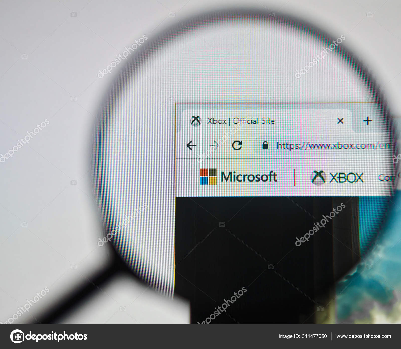 Ukraine Odessa April 2019 Microsoft Xbox Website Logo Magnifying Glass ...