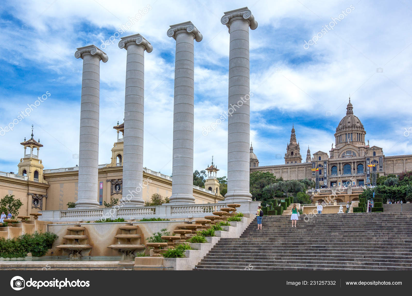 Barcelona Spain September 20012 Ancient Columns Montjuic Palace ...