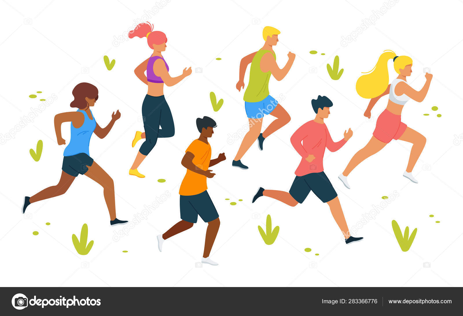 Cartoon Crowd Of People Running