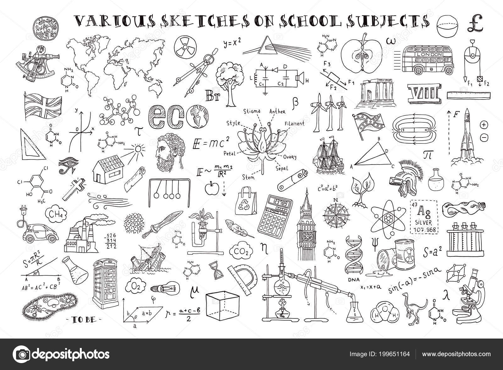 Various Sketches School Subjects Hand Sketches Theme Maths Geometry ...