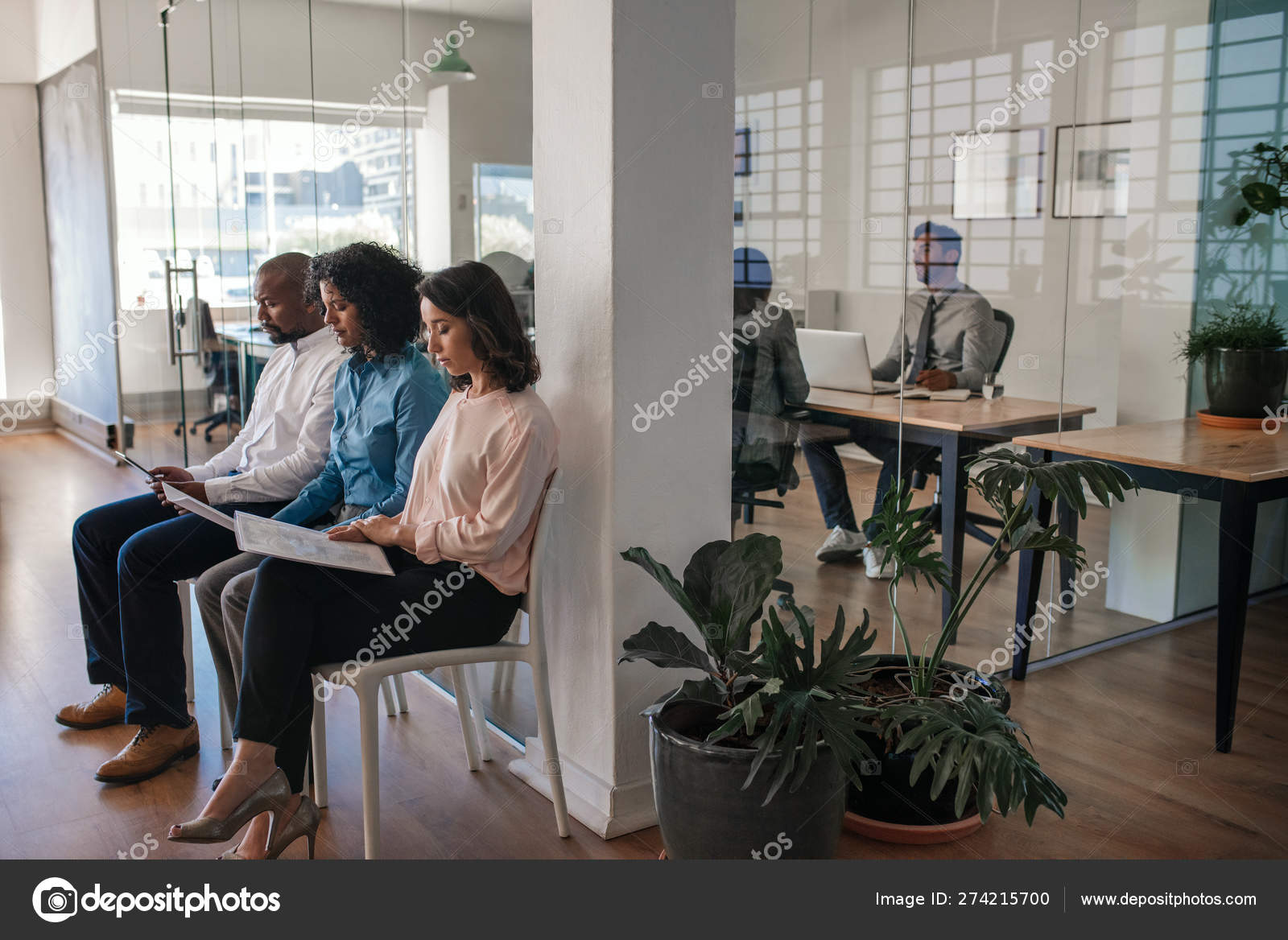 Manager Conducting Interview His Office Other Applicants Preparing ...