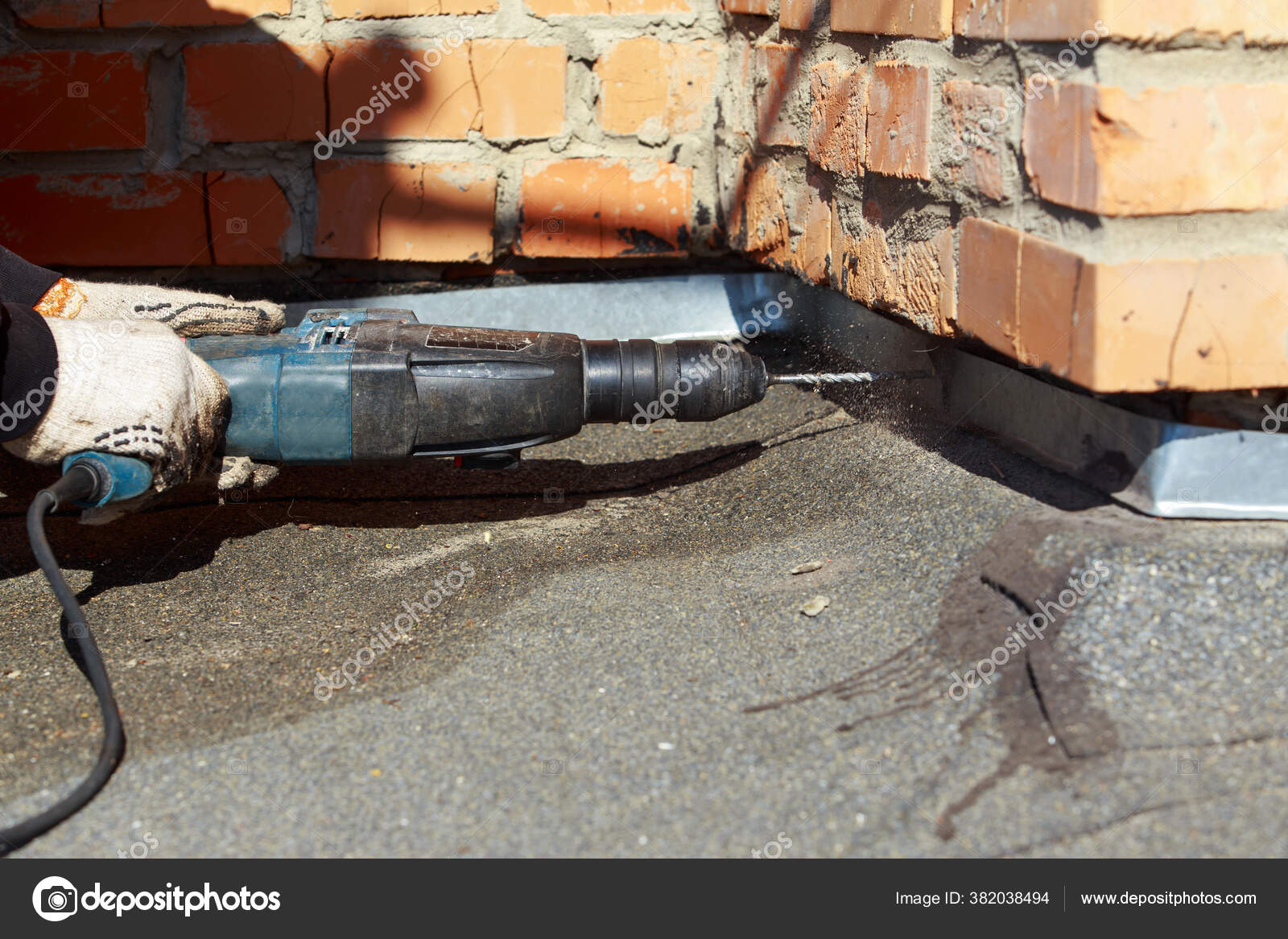 Worker Pneumatic Hammer Drill Perforator Equipment Making Hole — Stock ...