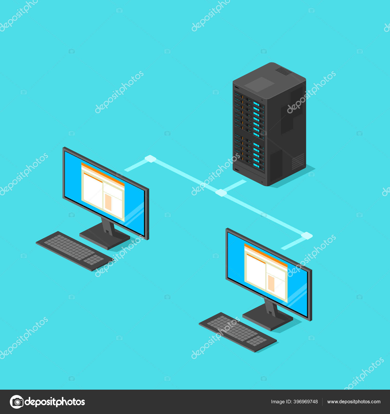 Isometric Computer Network Connected Server Vector Icon Illustration ...