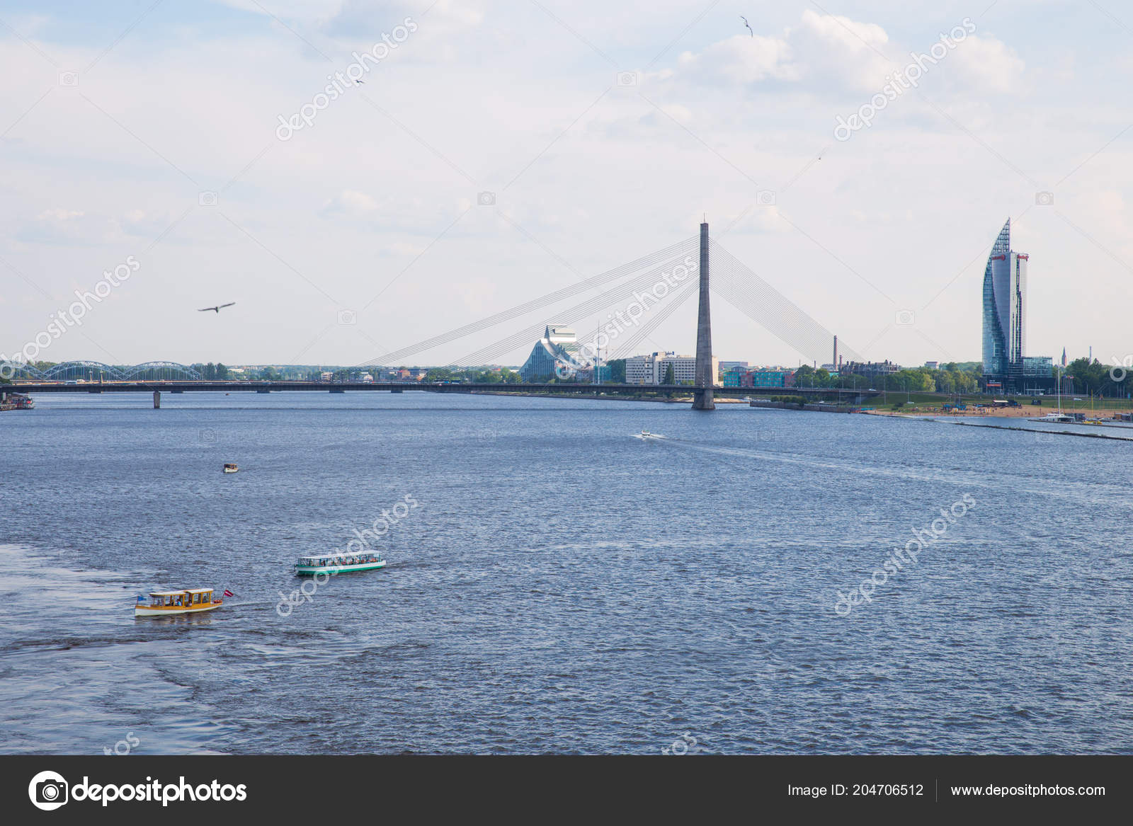 City Riga Latvia Bridge River Daugava Port Buildings Urban City – Stock ...