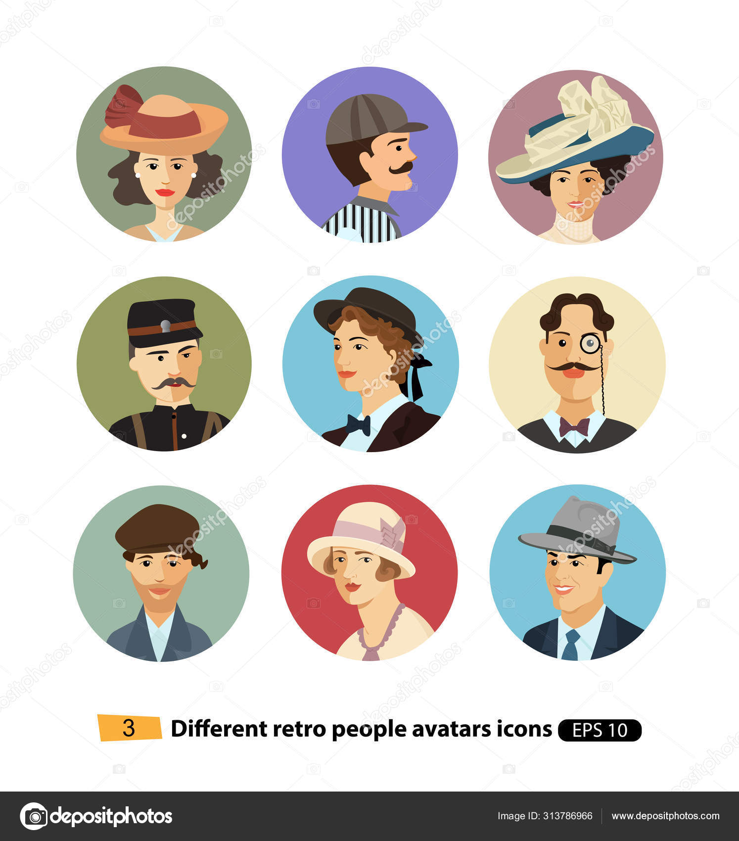 Cartoon avatars Retro people vector cartoon isolated Stock Photo by ...
