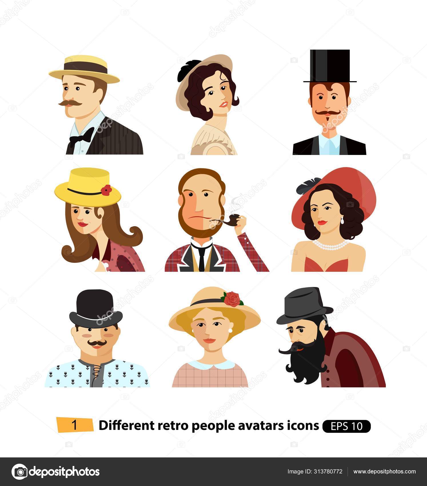 Avatars Retro people vector cartoon isolated Stock Vector Image by ...