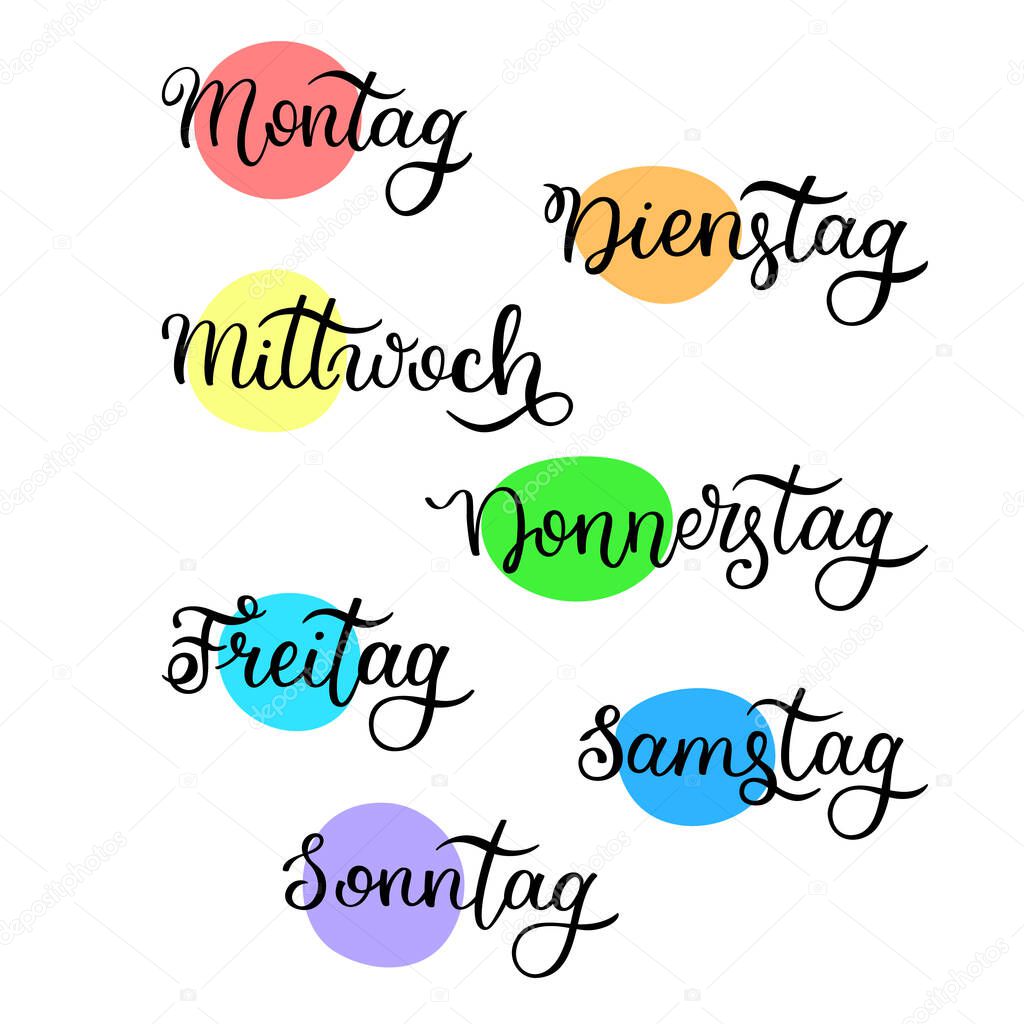 Lettering in German, days of the week - Monday, Tuesday, Wednesday ...