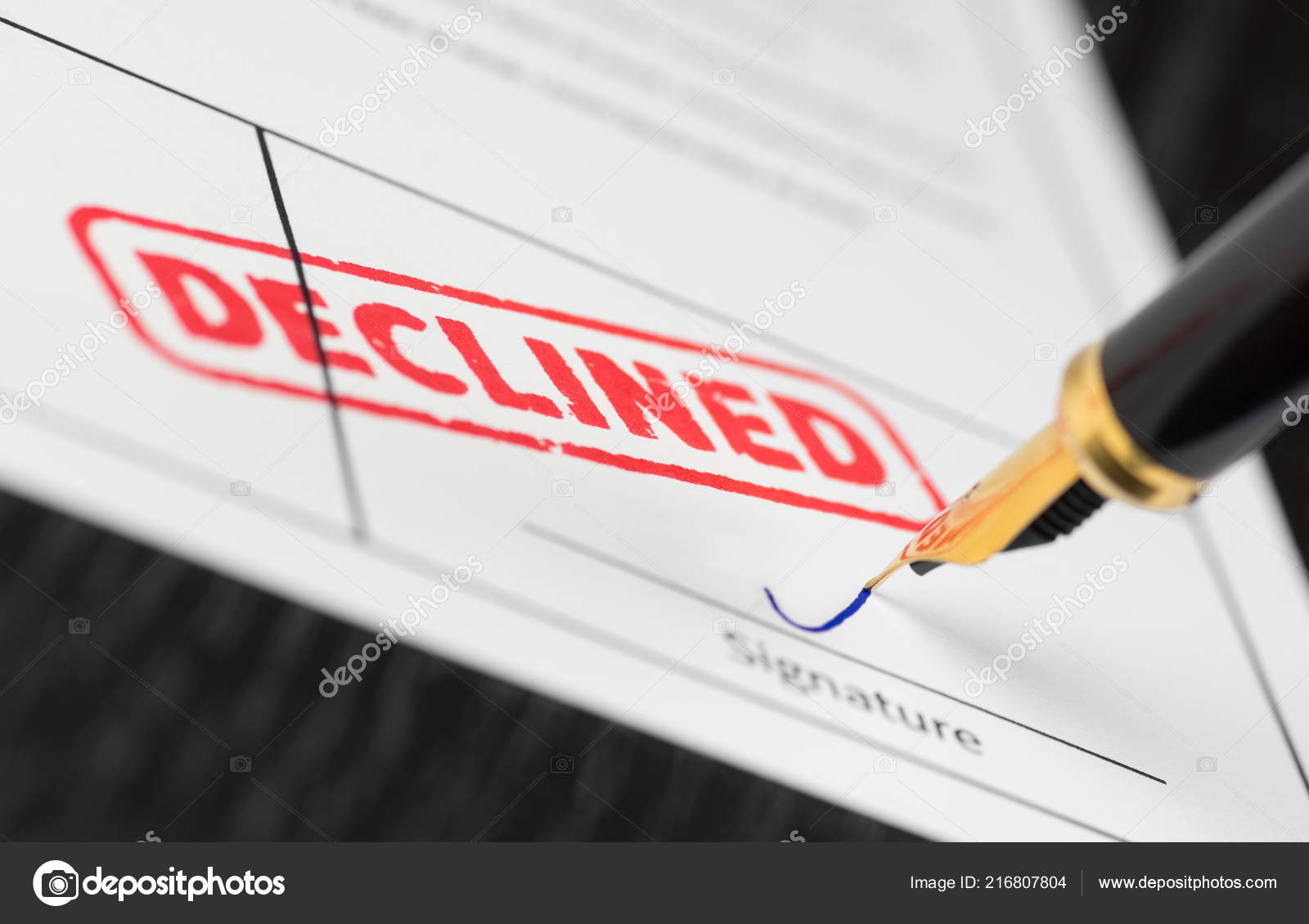 Seal Declined Stamped Document Fountain Pen Macro Shot — Stock Photo ...
