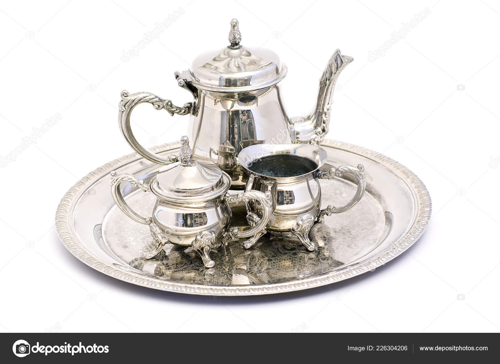Silver Tea Set Isolated White Background Stock Photo by ©mira ...