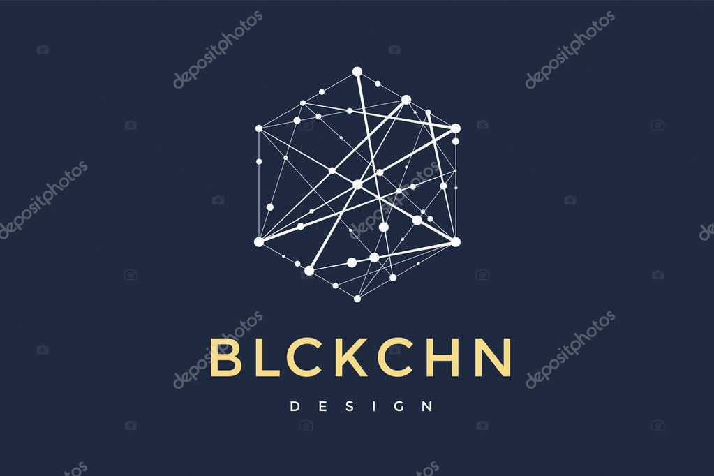 Logo para tecnología blockchain. Hexágono con líneas conectadas para ...