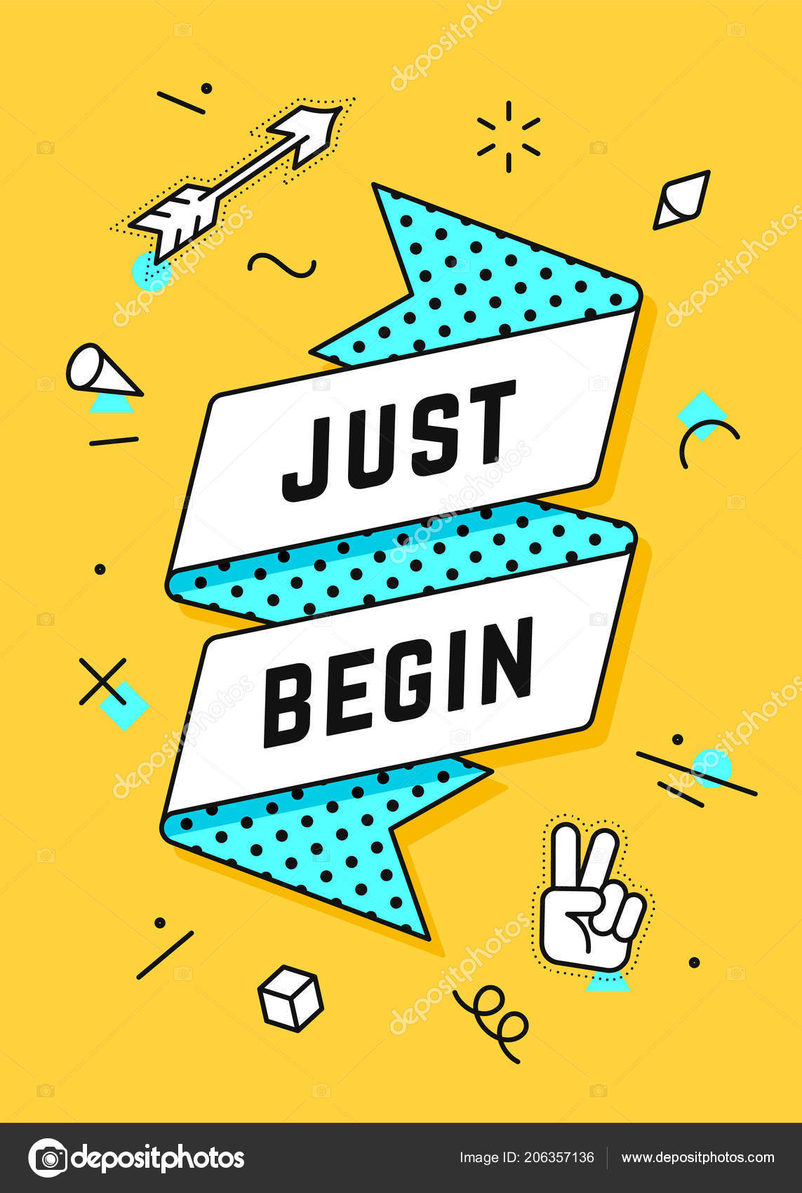 Just Begin Ribbon Banner Drawing Line Style Text Just Begin Stock ...