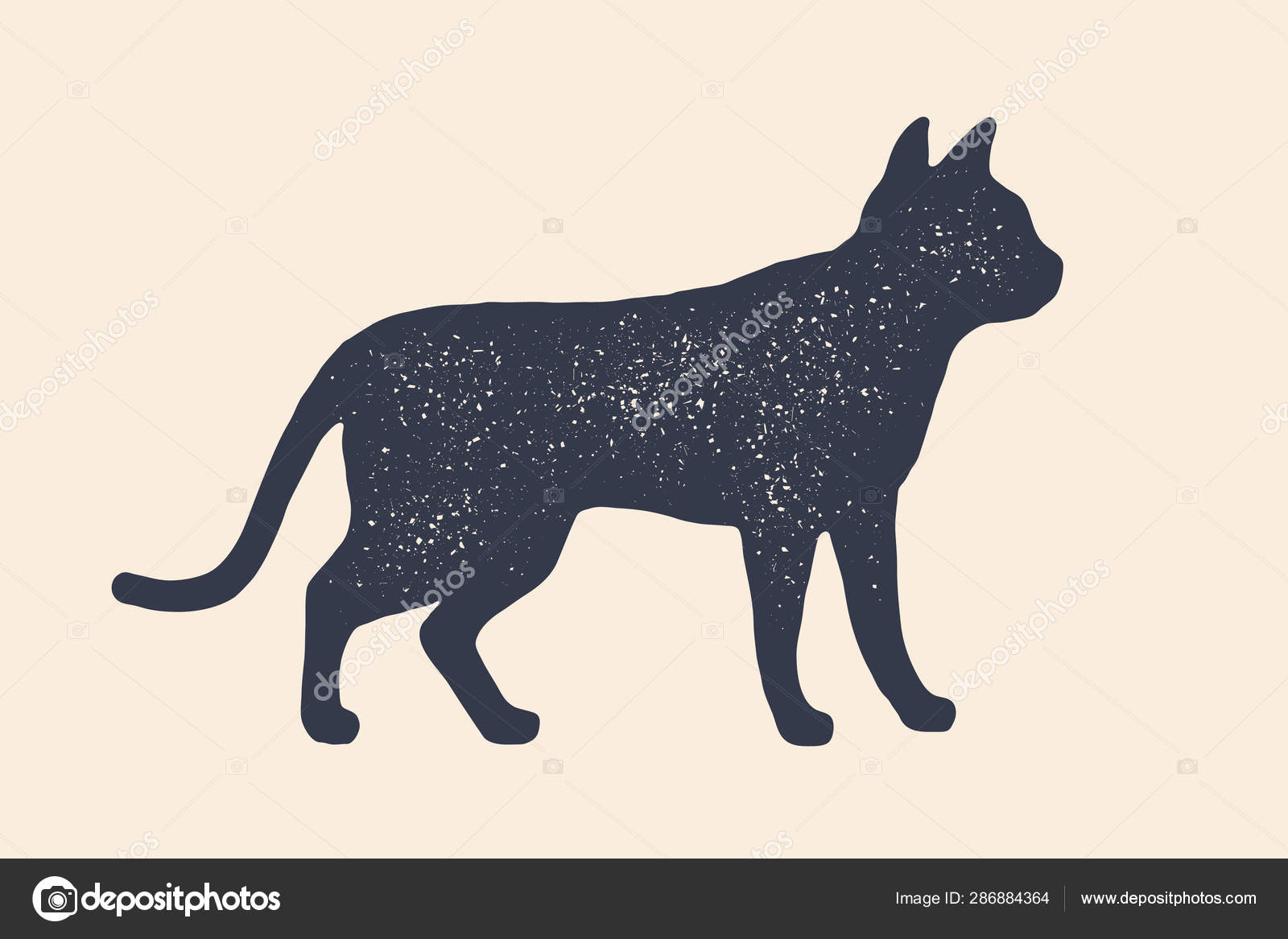 Cat Silhouette Concept Design Domestic Animals Cat Kitten Side View ...