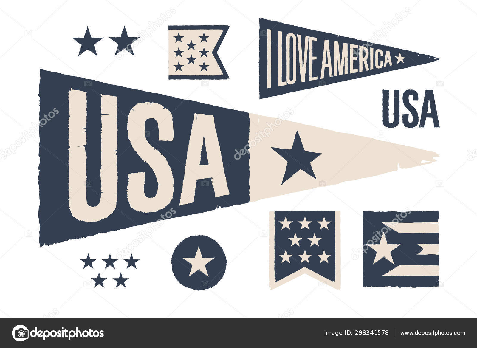 Set Symbols Usa Vintage Retro Graphic Flag Pennant Star Sign Stock ...