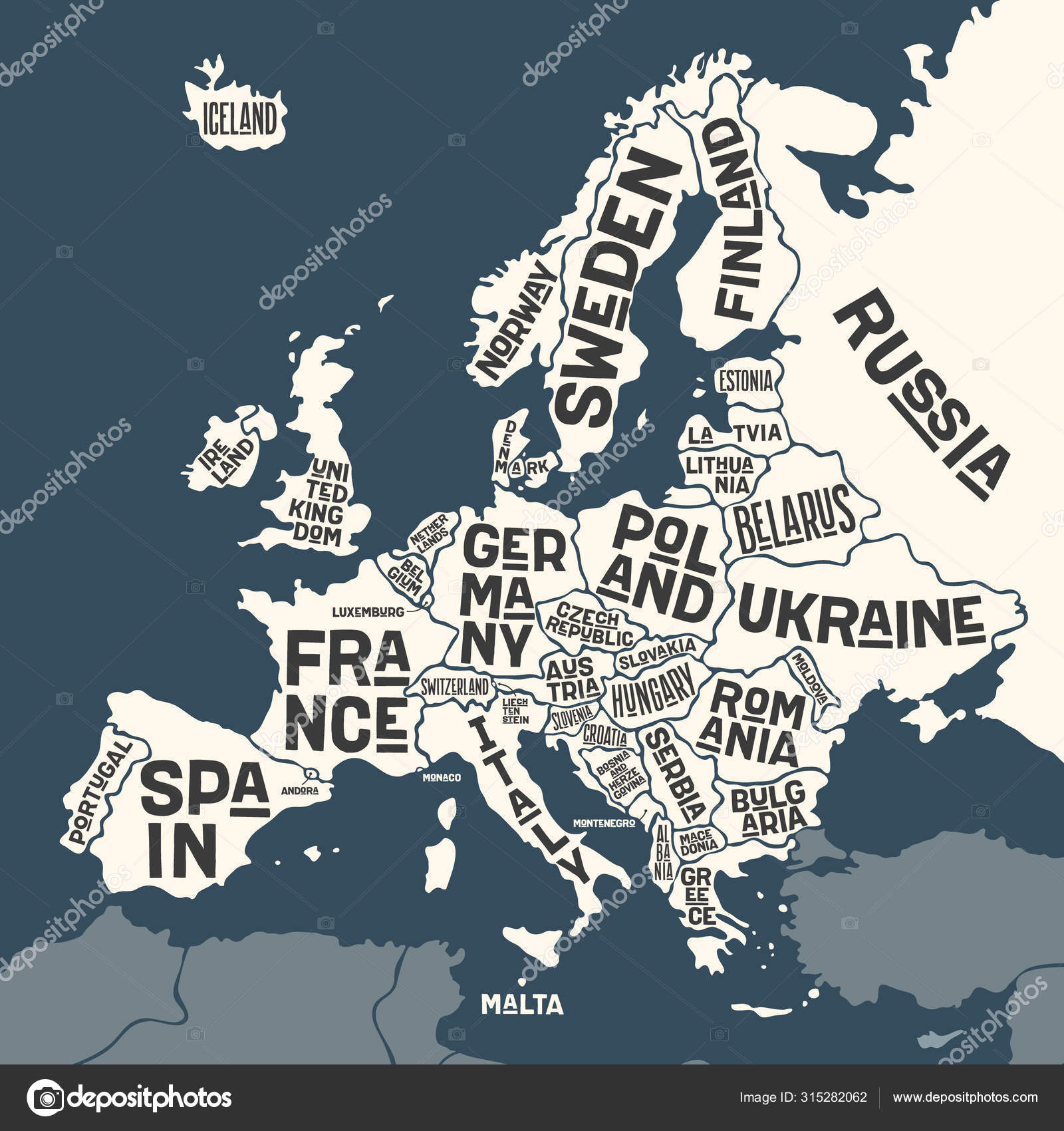 Europa Mapa Plakatowa Mapa Europy Nazwami Krajów Drukuj Mapę Europy ...