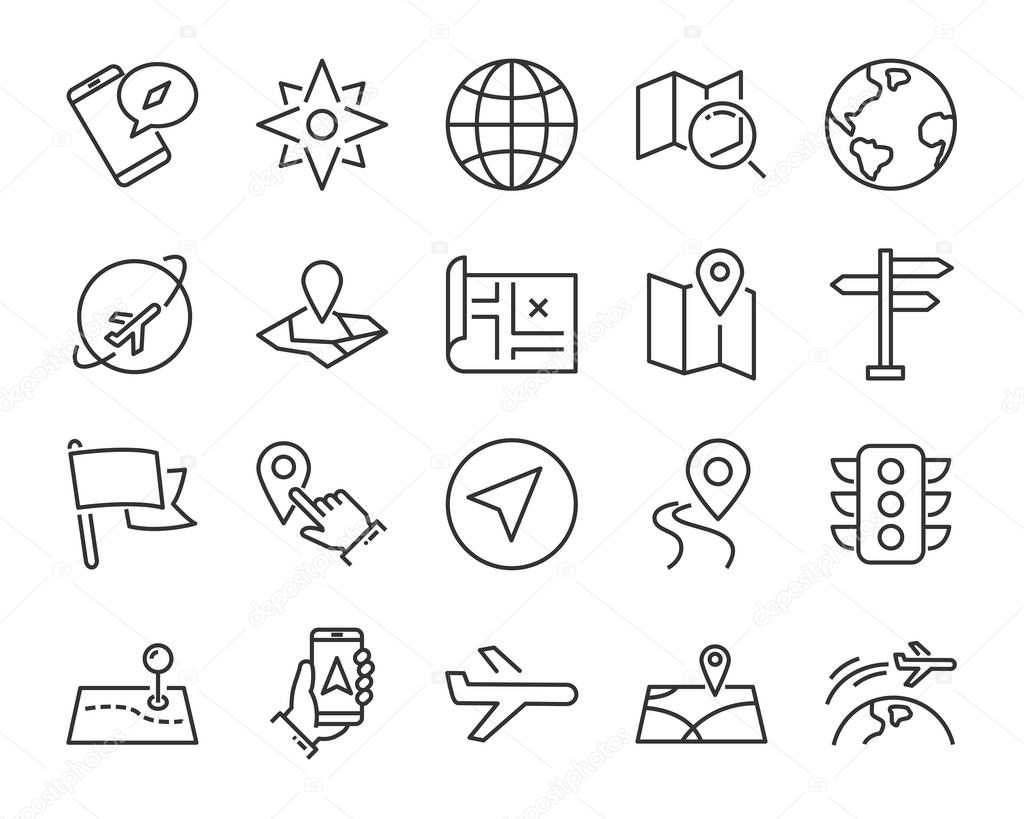 conjunto de iconos de línea de vectores de mapas del mundo, como mapa ...