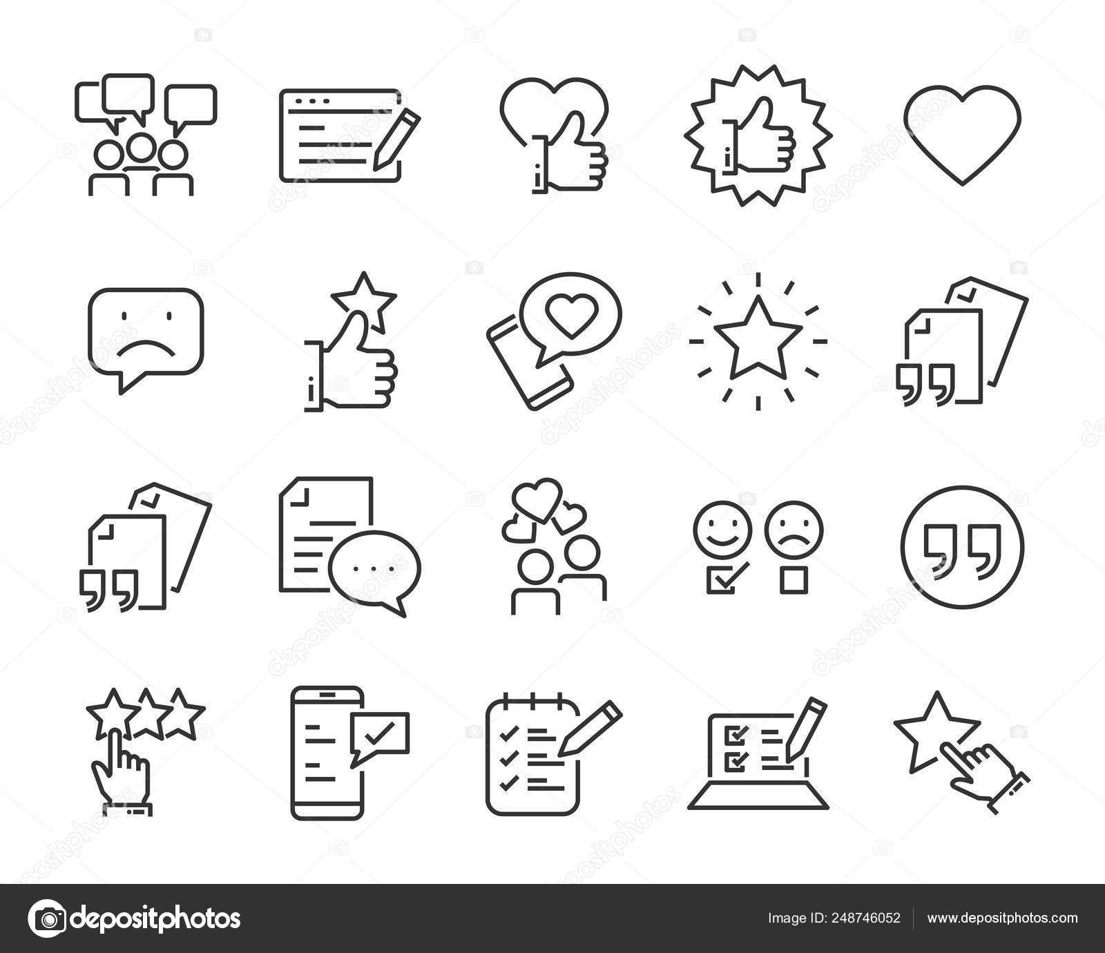 Set Feedback Line Icons Question Review Test App Emoji Survey Stock ...