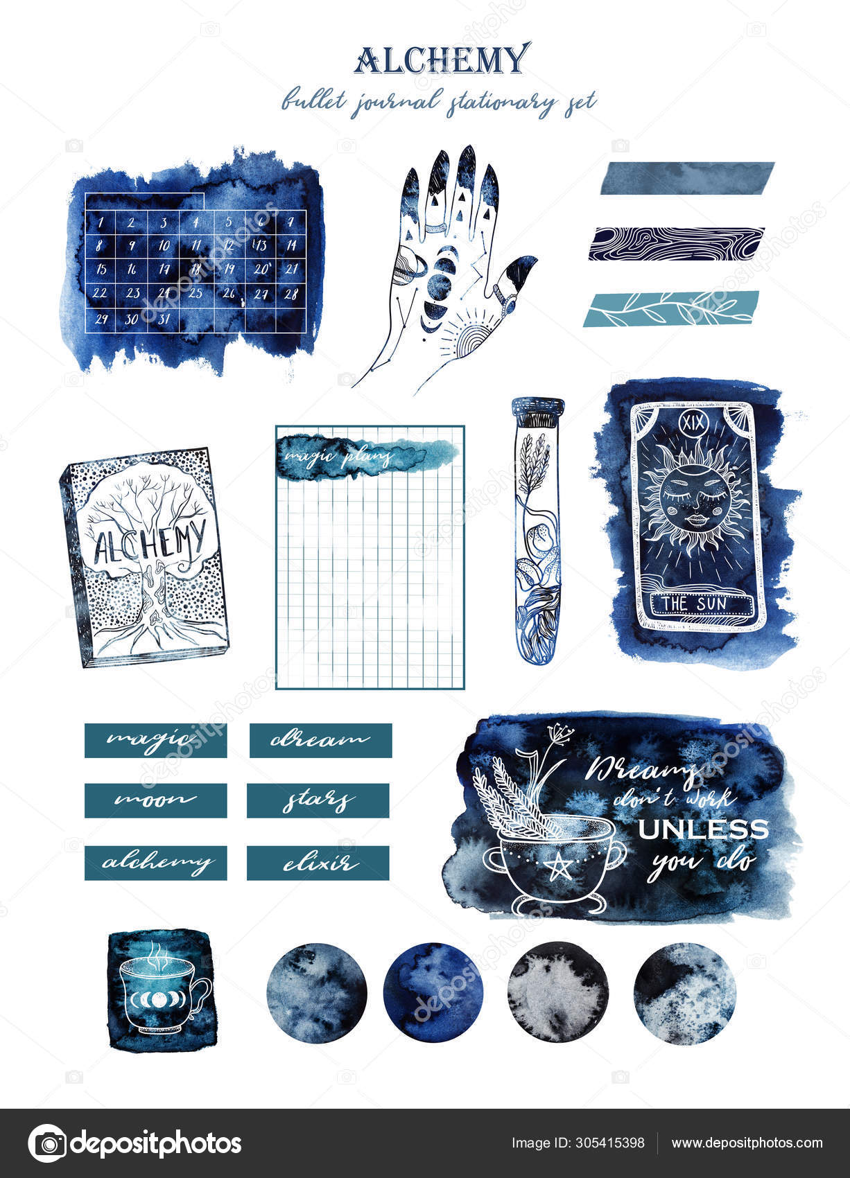 Alchemy Magic Bullet Journal Collection Set Watercolor Graphic ...