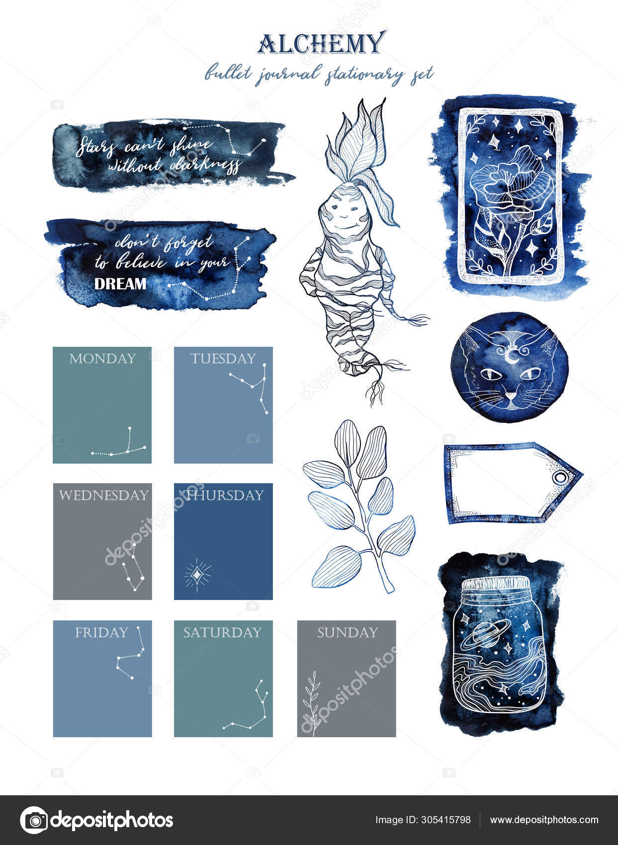 Alchemy Magic Bullet Journal Collection Set Watercolor Graphic ...